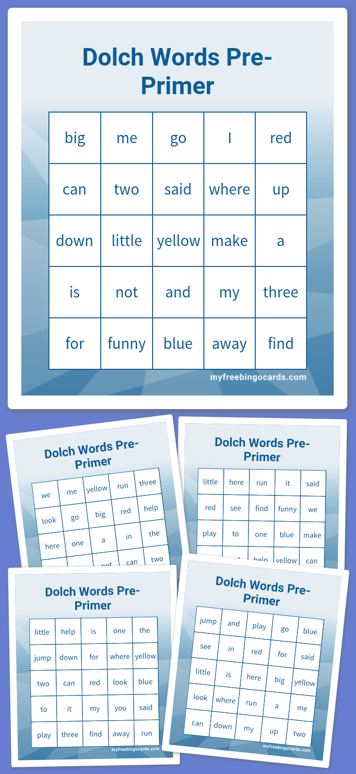 Virtual Dolch Words Pre-Primer Bingo