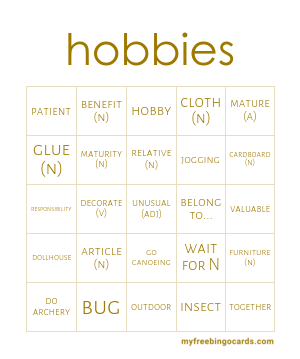 hobbies bingo