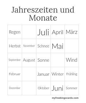 Jahreszeiten und Monate Bingo
