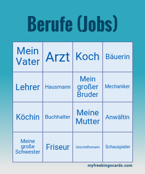 Berufe (Jobs) Bingo