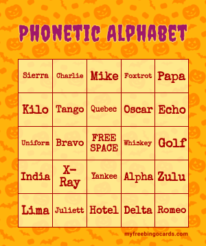 Phonetic Alphabet Bingo