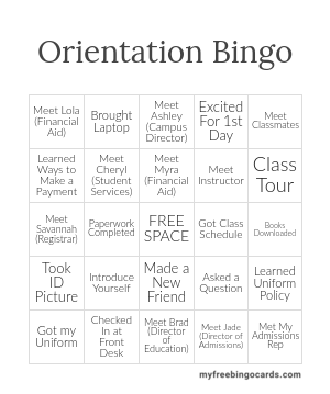 Orientation Bingo