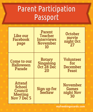Print 100+ Parent Participation Passport Bingo Cards