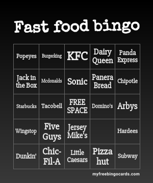 Fast food bingo