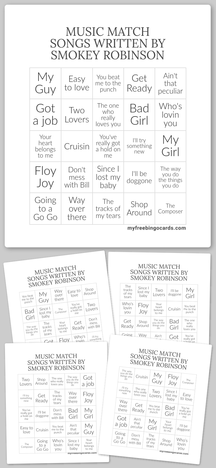 Virtual MUSIC MATCH SONGS WRITTEN BY SMOKEY R… Bingo