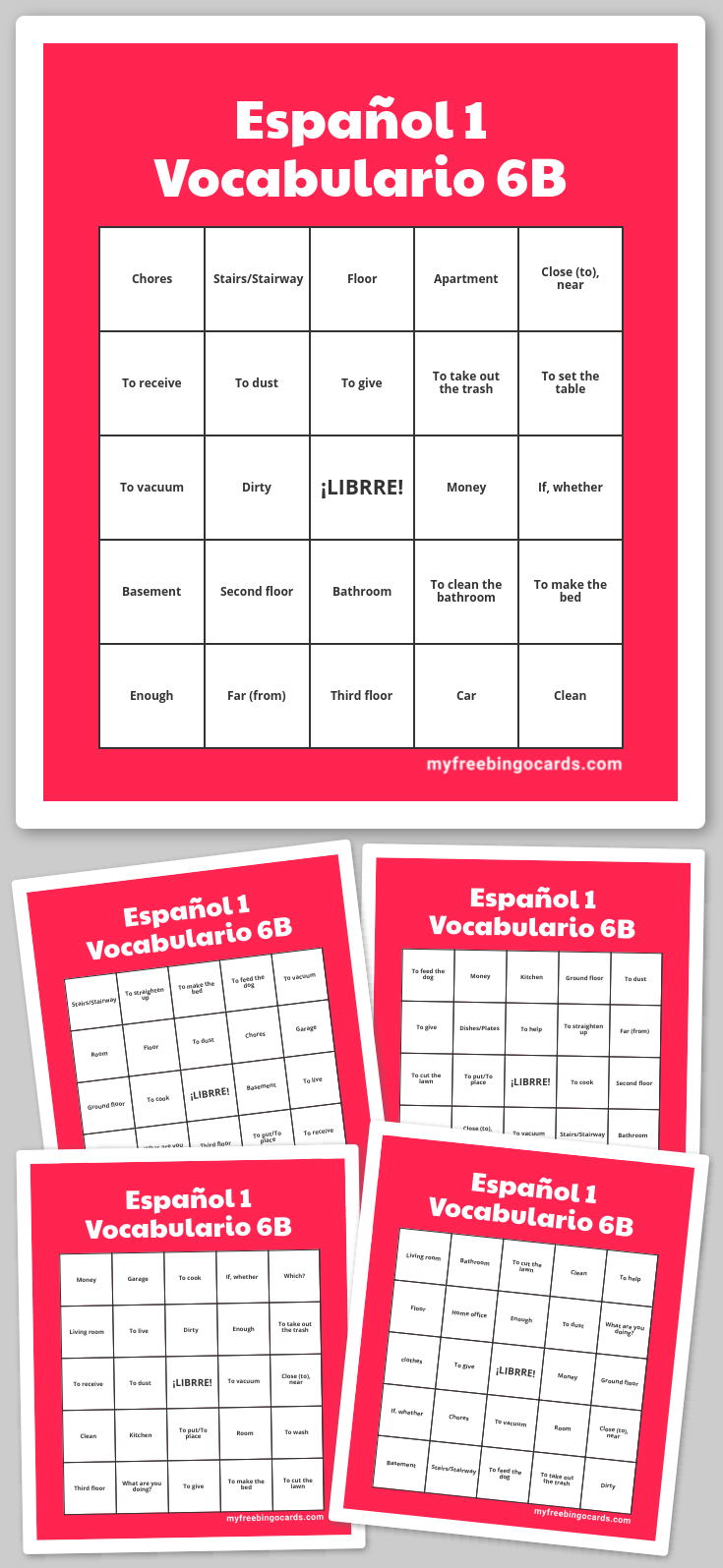 Virtual Español 1 Vocabulario 6B Bingo