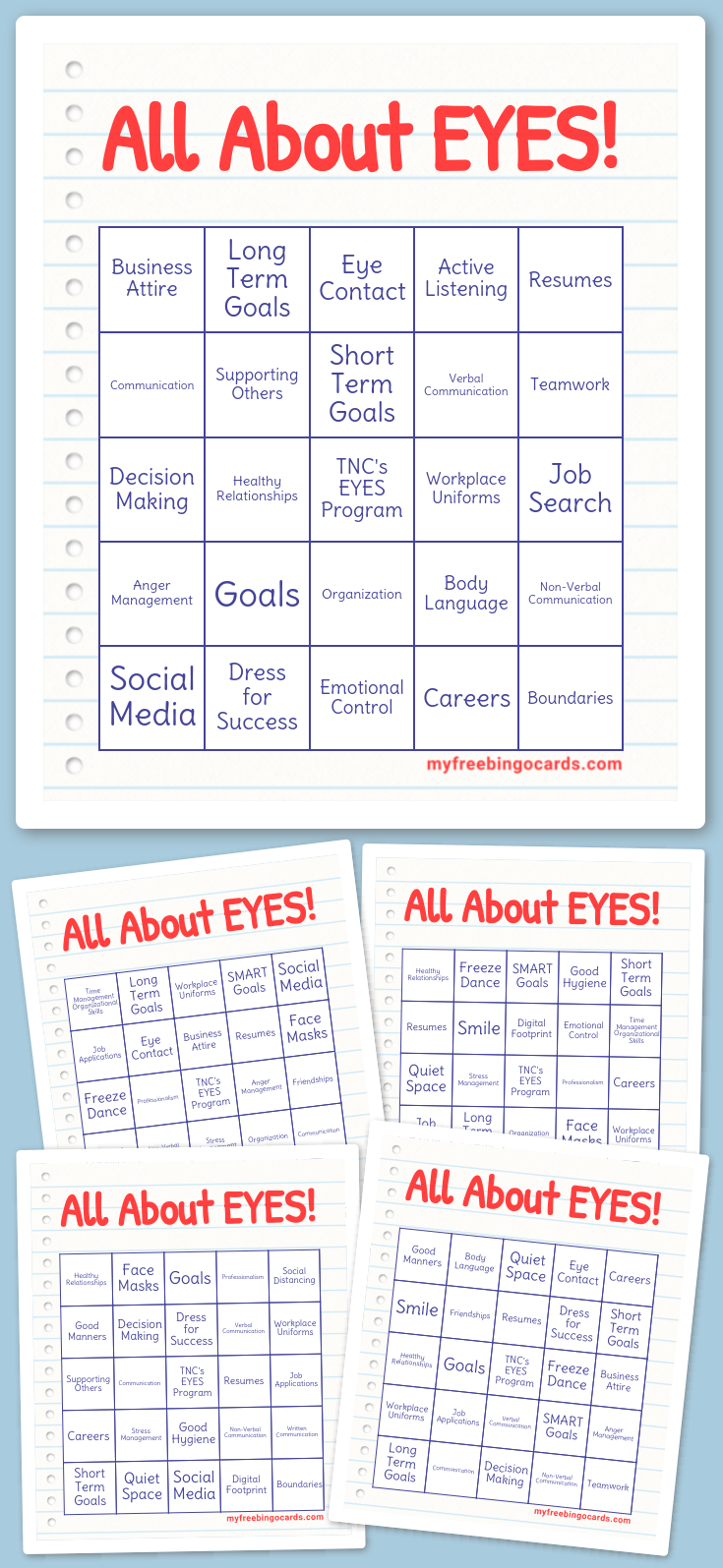 Virtual All About EYES! Bingo