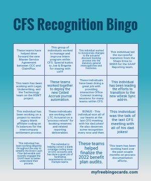 CFS Recognition Bingo