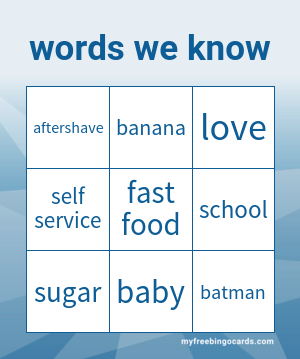 Print 100+ words we know bingo cards