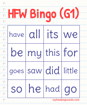 HFW Bingo (G1)