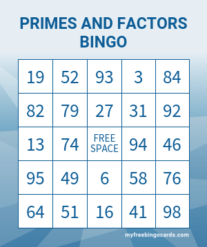 PRIMES AND FACTORS BINGO