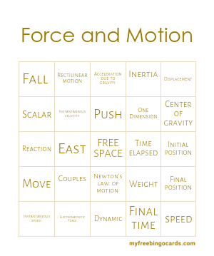 Force and Motion Bingo