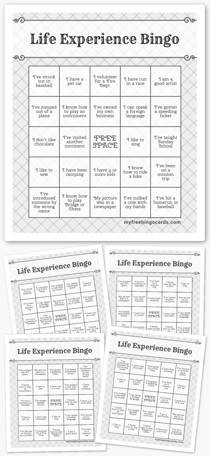 Virtual Life Experience Bingo