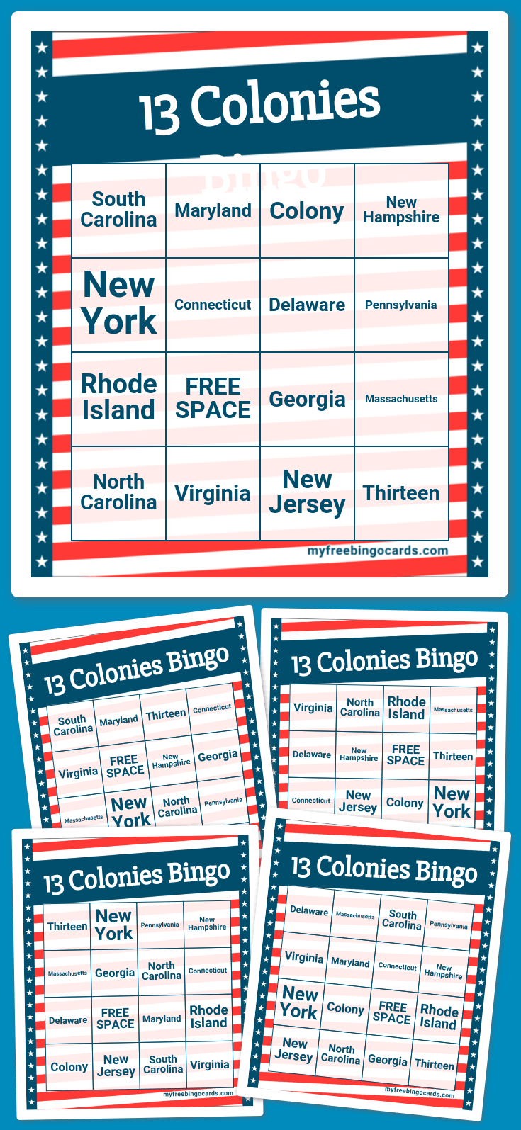 Virtual 13 Colonies Bingo