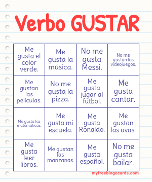 Verbo GUSTAR Bingo