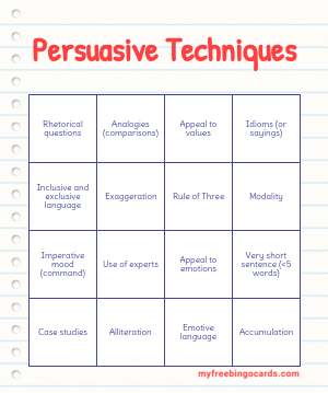 Persuasive Techniques Bingo