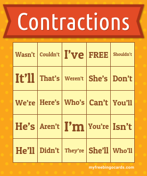 Contractions Bingo
