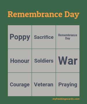 Remembrance Day Bingo
