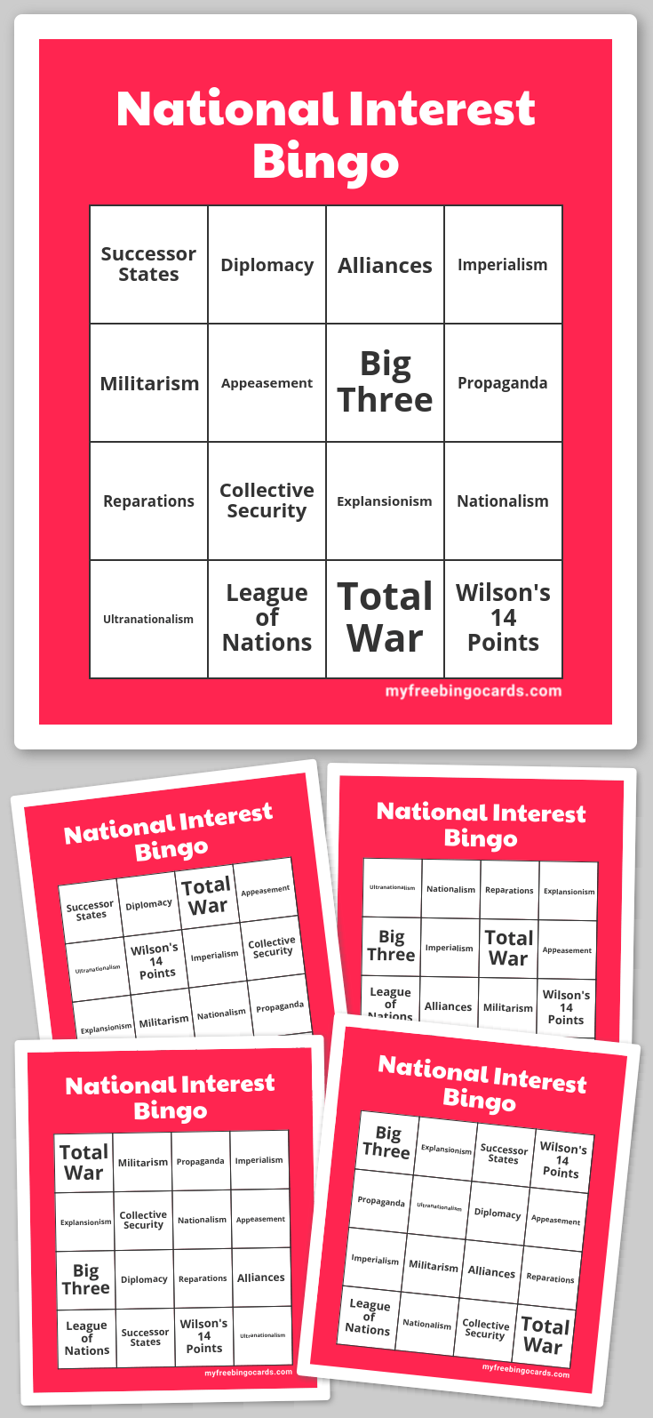 Virtual National Interest Bingo