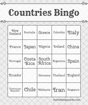 Countries Bingo