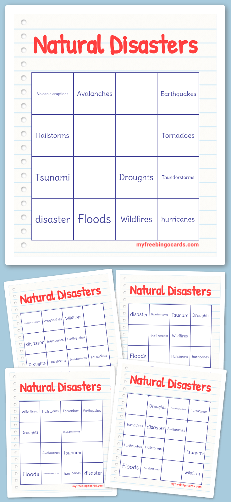 Virtual Natural Disasters Bingo