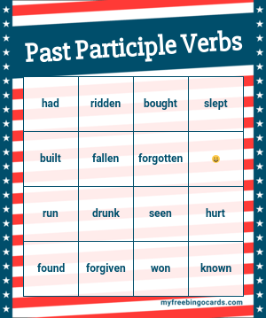 Past Participle Verbs Bingo