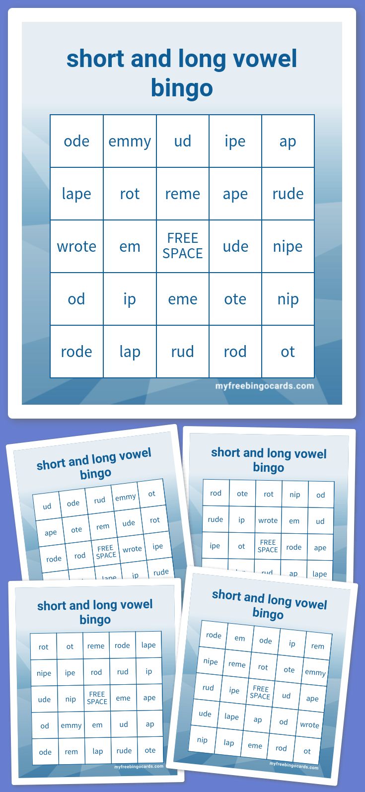 Virtual short and long vowel bingo