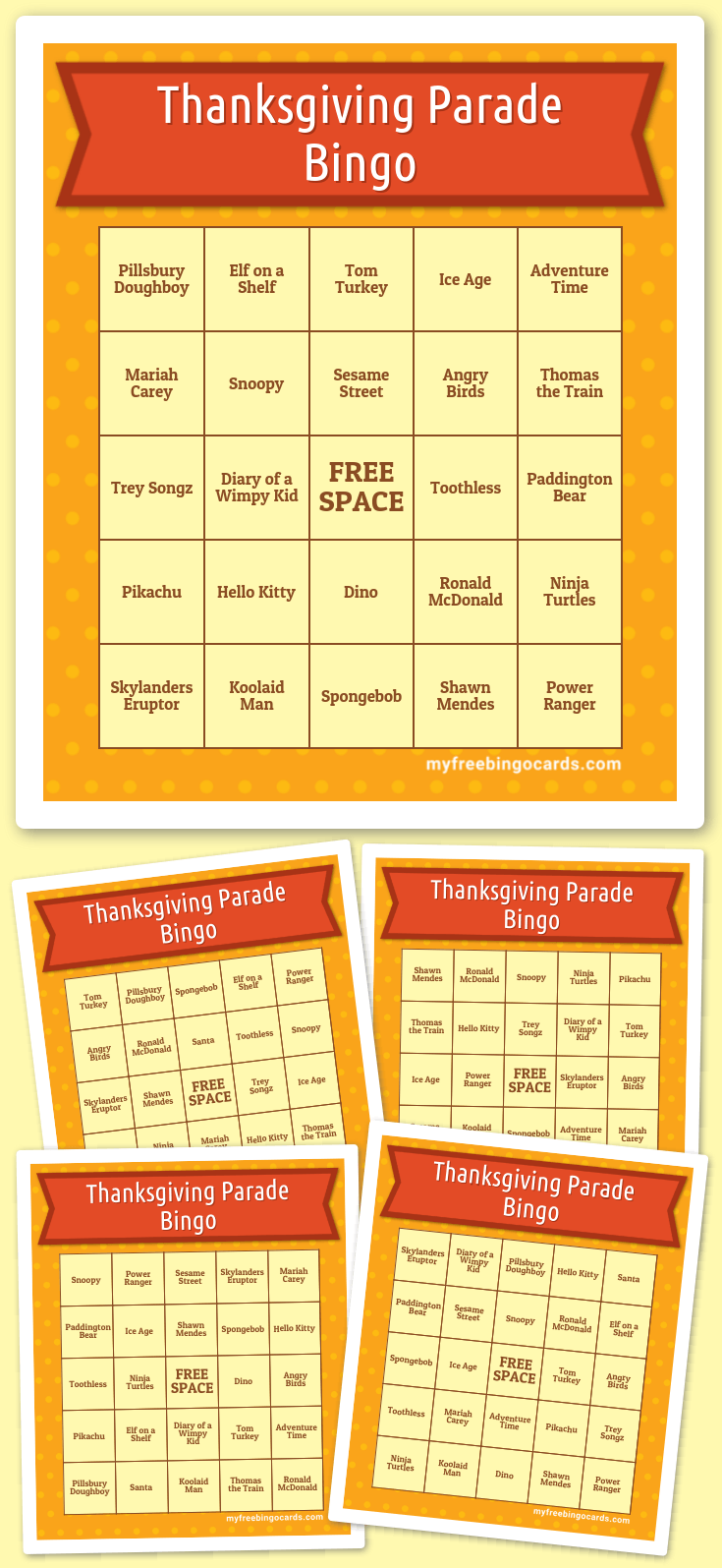 Virtual Thanksgiving Parade Bingo