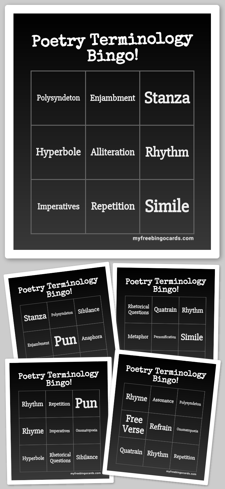 Virtual Poetry Terminology Bingo!