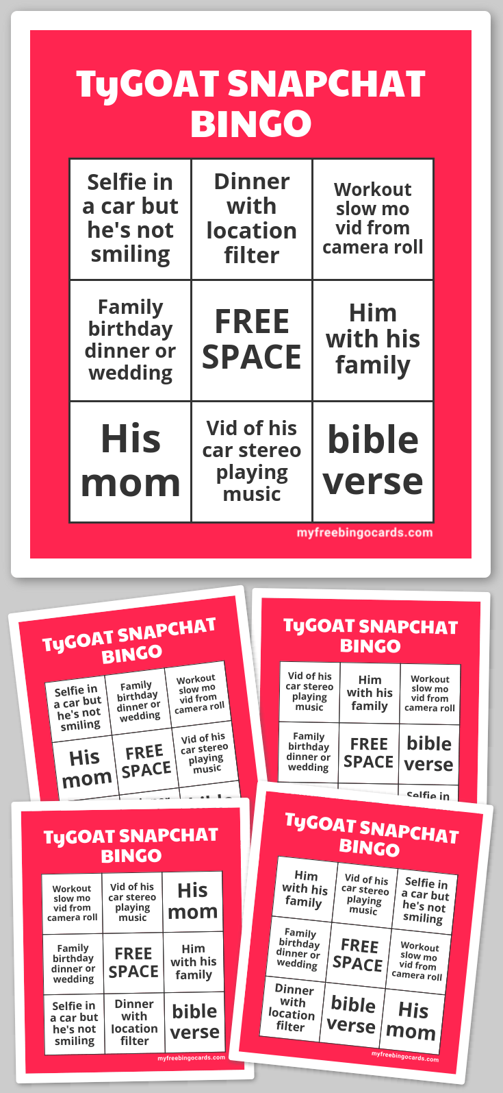 Virtual TyGOAT SNAPCHAT BINGO
