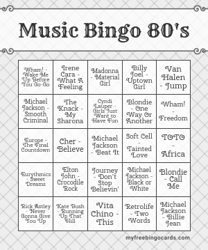 Music Bingo 80's