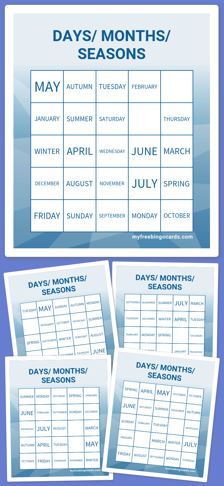 Virtual DAYS/ MONTHS/ SEASONS BINGO