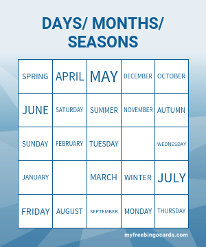 DAYS/ MONTHS/ SEASONS BINGO