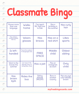 Classmate Bingo