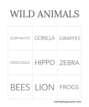 WILD ANIMALS BINGO
