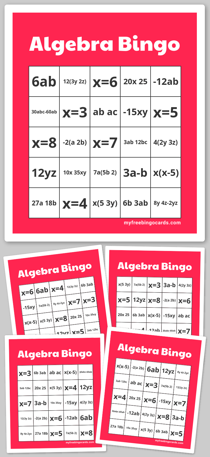 Virtual Algebra Bingo