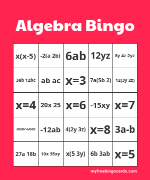Algebra Bingo