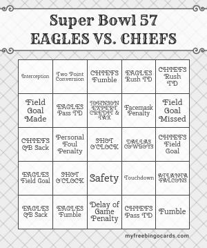 Super Bowl 57 EAGLES VS. CHIEFS Bingo