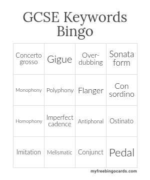 GCSE Keywords Bingo
