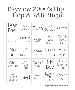 Bayview 2000's Hip-Hop & R&B Bingo