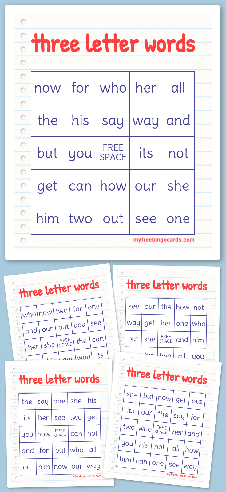 Virtual three letter words bingo