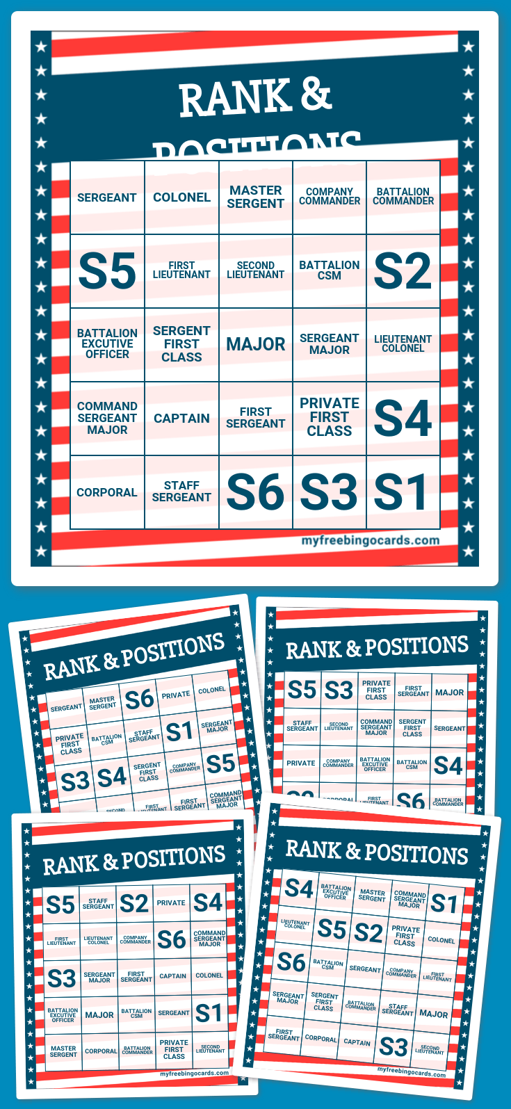 Virtual RANK & POSITIONS BINGO