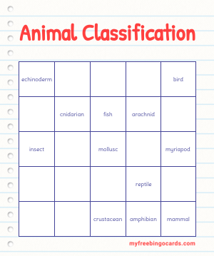 Animal Classification Bingo