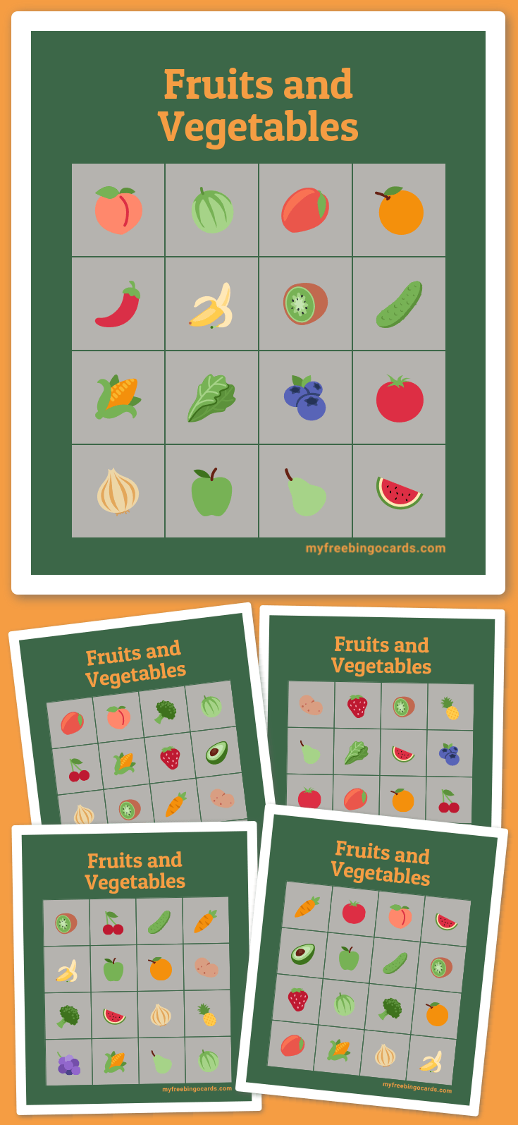 Virtual Fruits and Vegetables Bingo