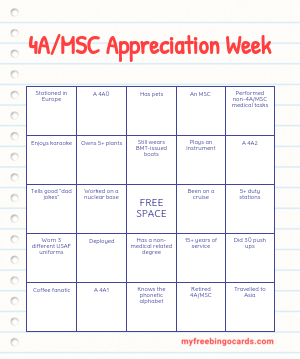 4A/MSC Appreciation Week Bingo
