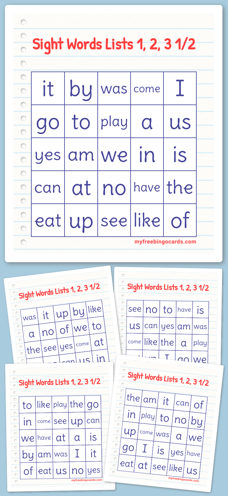 Virtual Sight Words Lists 1, 2, 3 1/2 Bingo