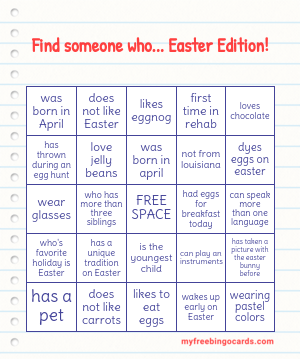 Find someone who... Easter Edition! Bingo