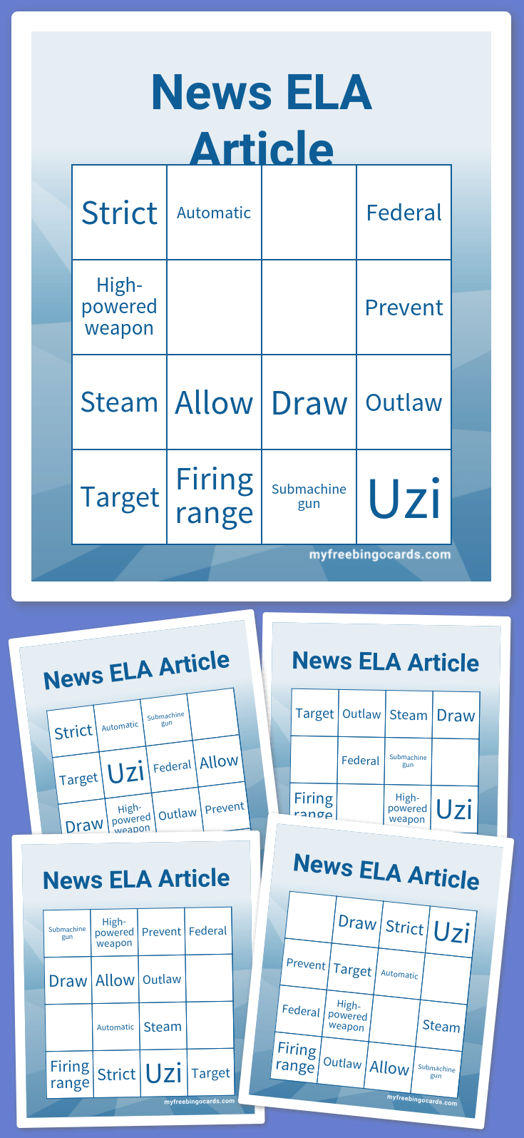 Virtual News ELA Article Bingo