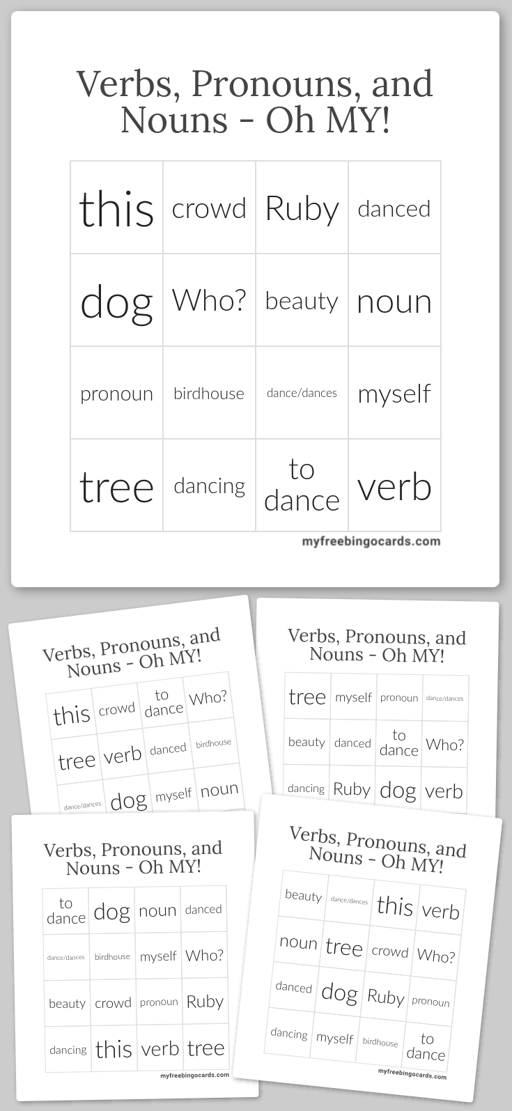 Virtual Verbs, Pronouns, and Nouns - Oh MY! Bingo