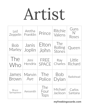Artist Bingo